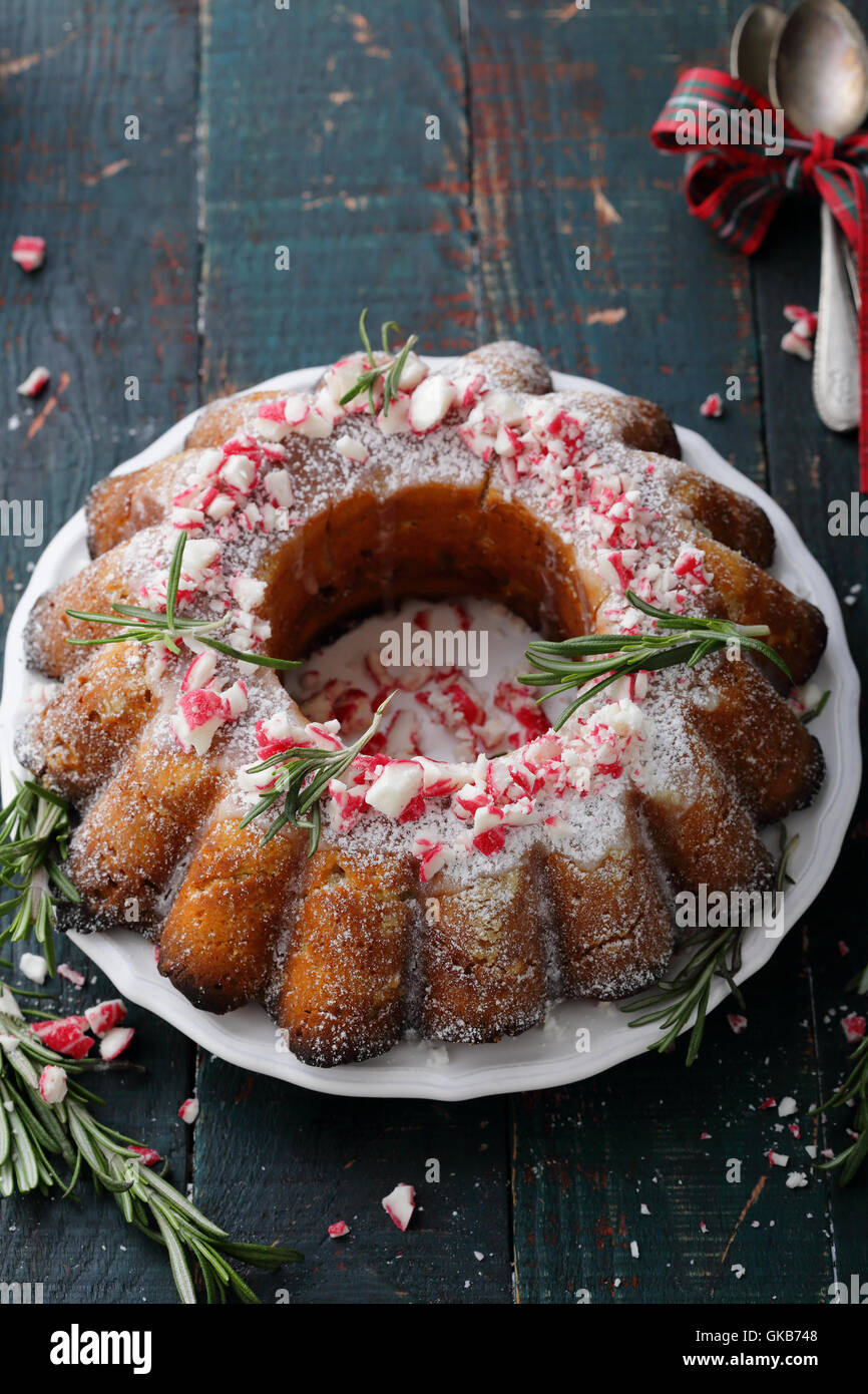 Rustic christmas cake with icing, food top view Stock Photo - Alamy