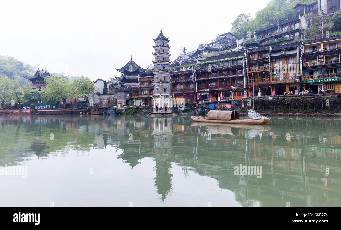 Hibiscus (Hibiscus) Ancient Chinese village in Hunan Province Stock ...