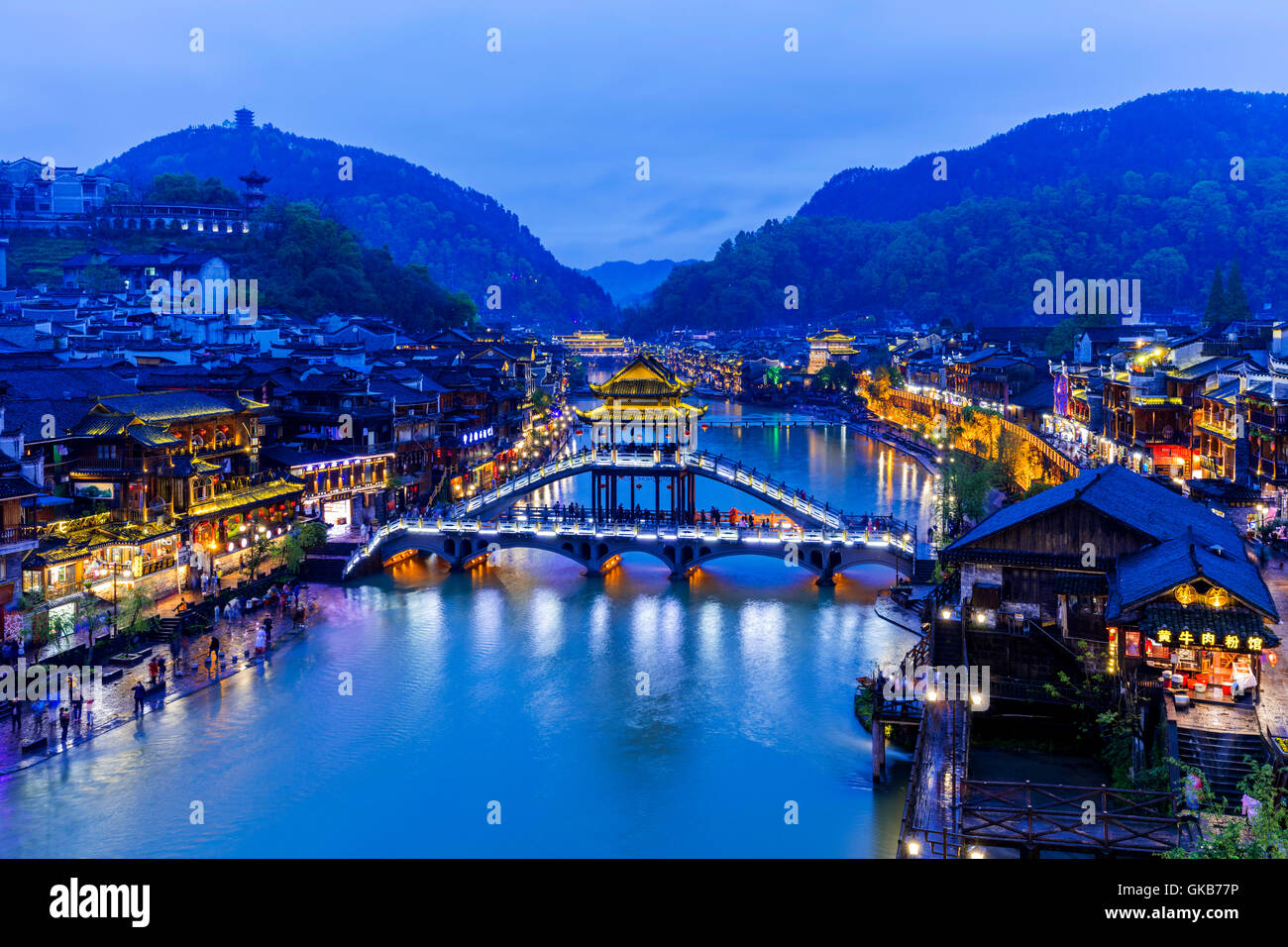 Hibiscus (Hibiscus) Ancient Chinese village in Hunan Province Stock ...