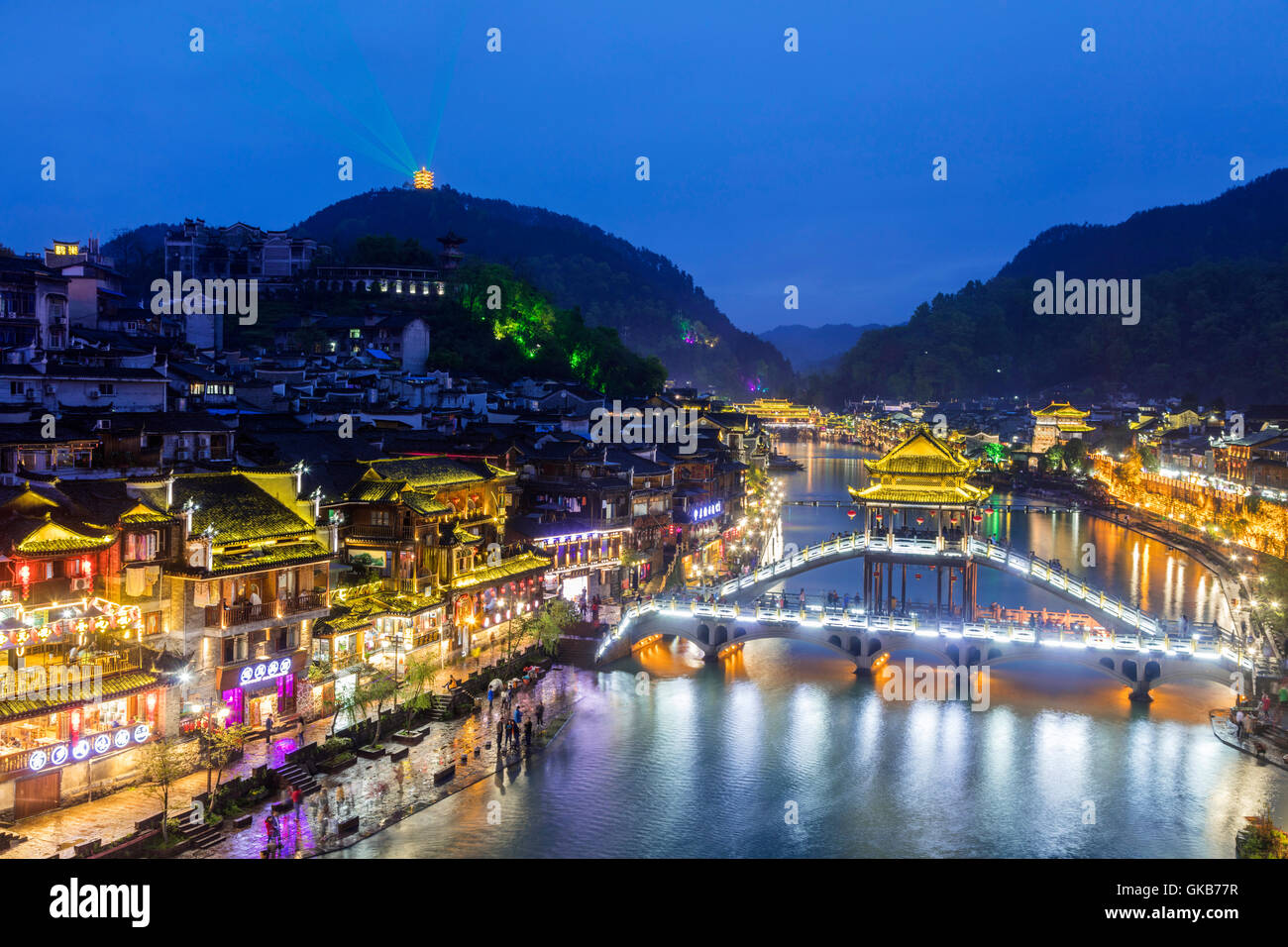 Hibiscus (Hibiscus) Ancient Chinese village in Hunan Province Stock ...
