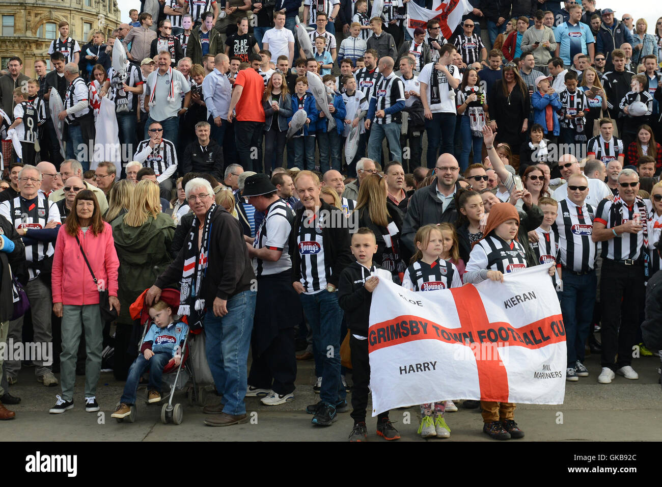 Grimsby Town football fans in high spirits gather in London’s Trafagar ...