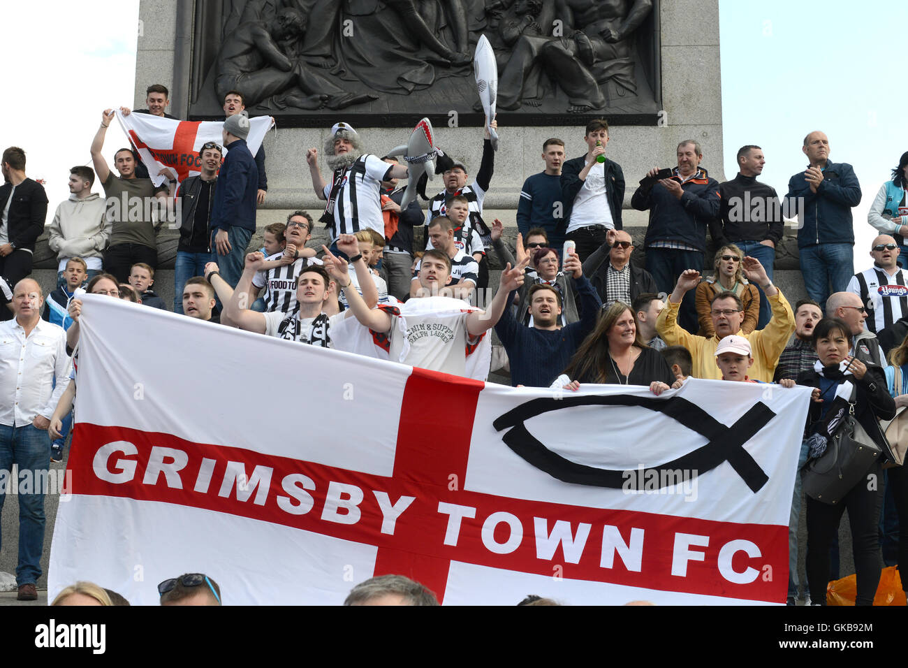 Grimsby Town football fans in high spirits gather in London’s Trafagar ...