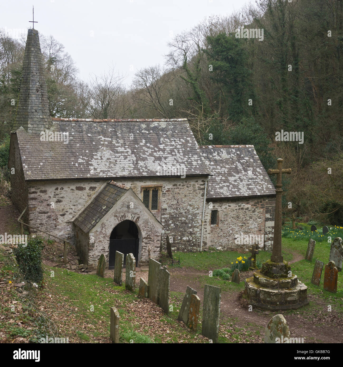 The isolated church of St Beuno at Culbone in the Exmoor national park ...