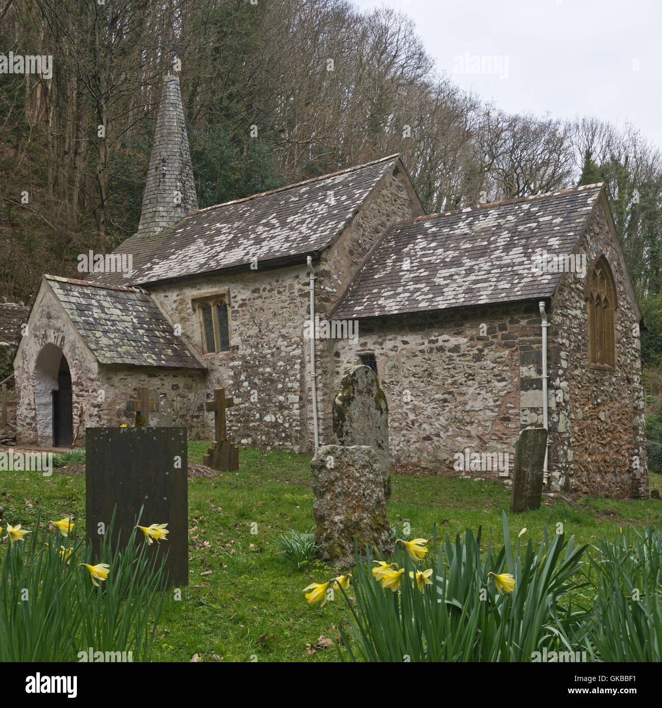 The isolated church of St Beuno at Culbone in the Exmoor national park ...