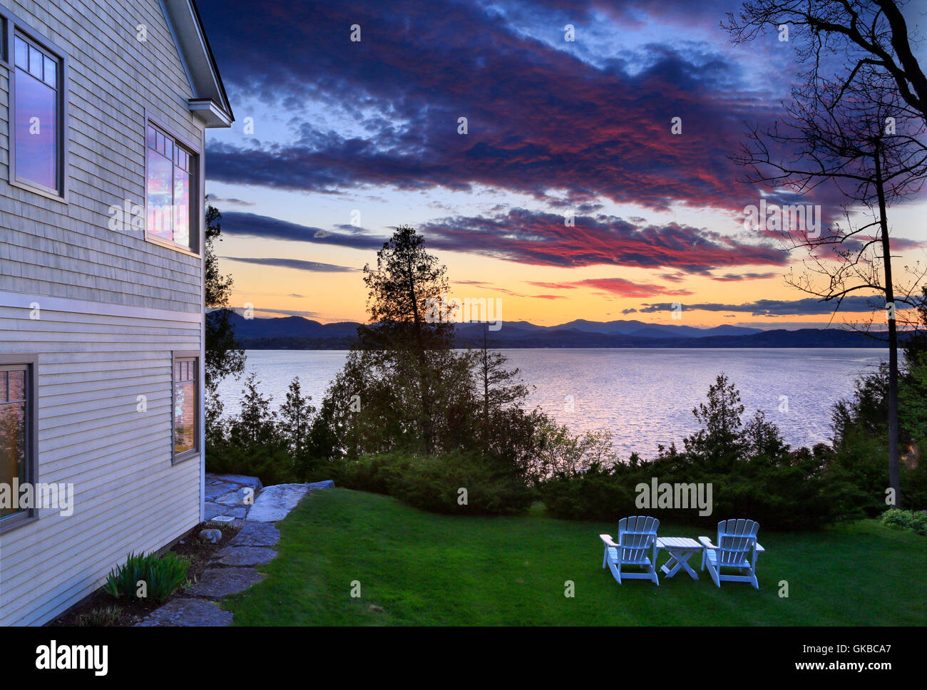 View of Lake Champlain and the Adirondack Mountains, Button Bay B and B ...