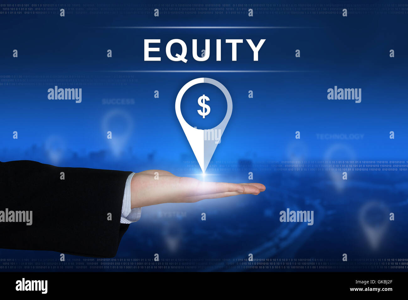 Equity button with business hand on blurred background Stock Photo - Alamy