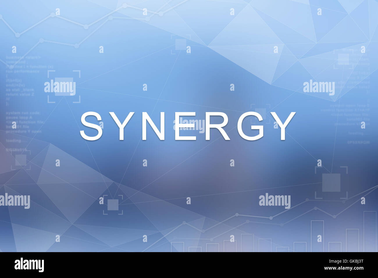 Synergy word on blue blurred and polygon background Stock Photo - Alamy
