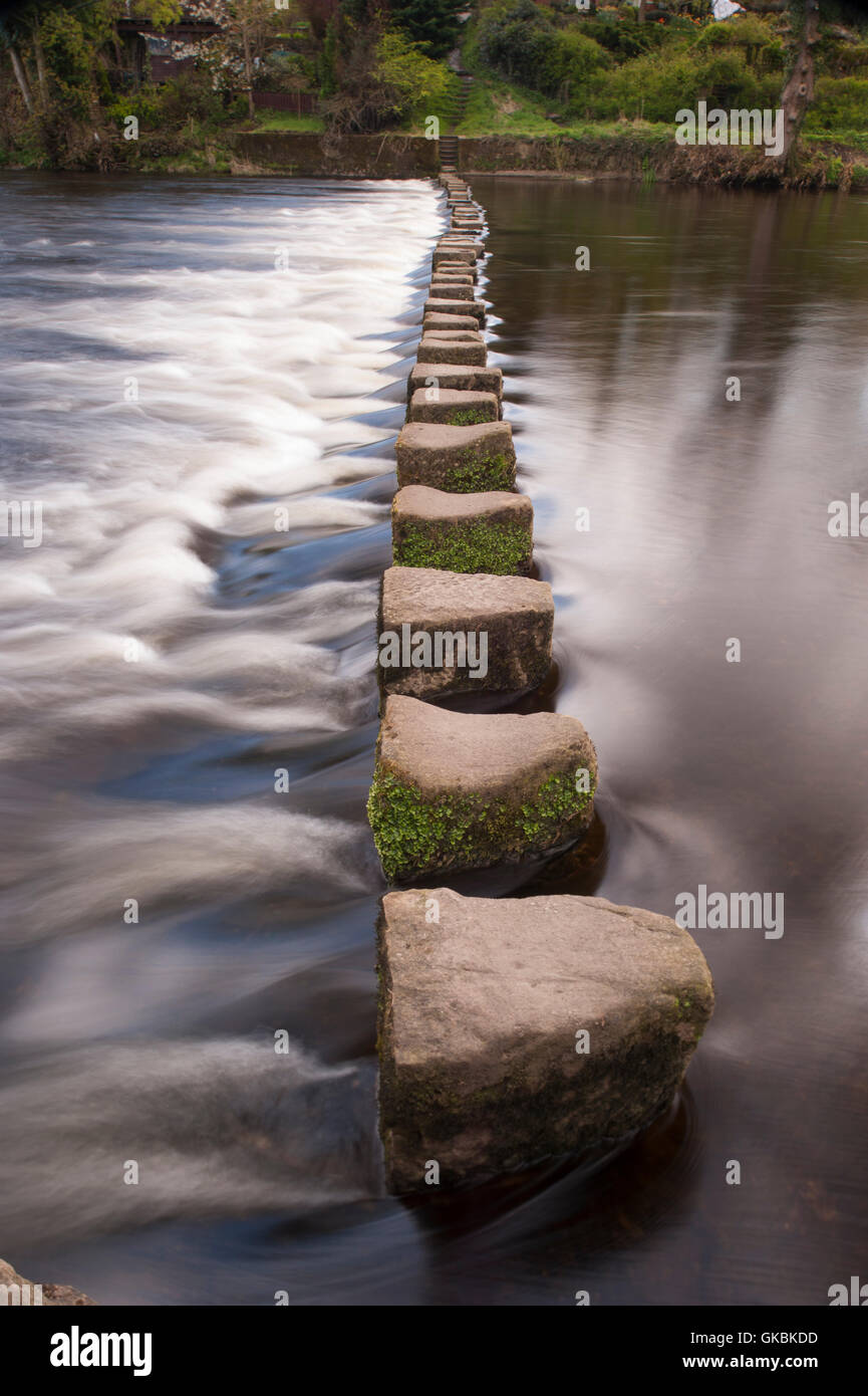 Slow shutter speed, low viewpoint, close-up of stepping stones (stone ...