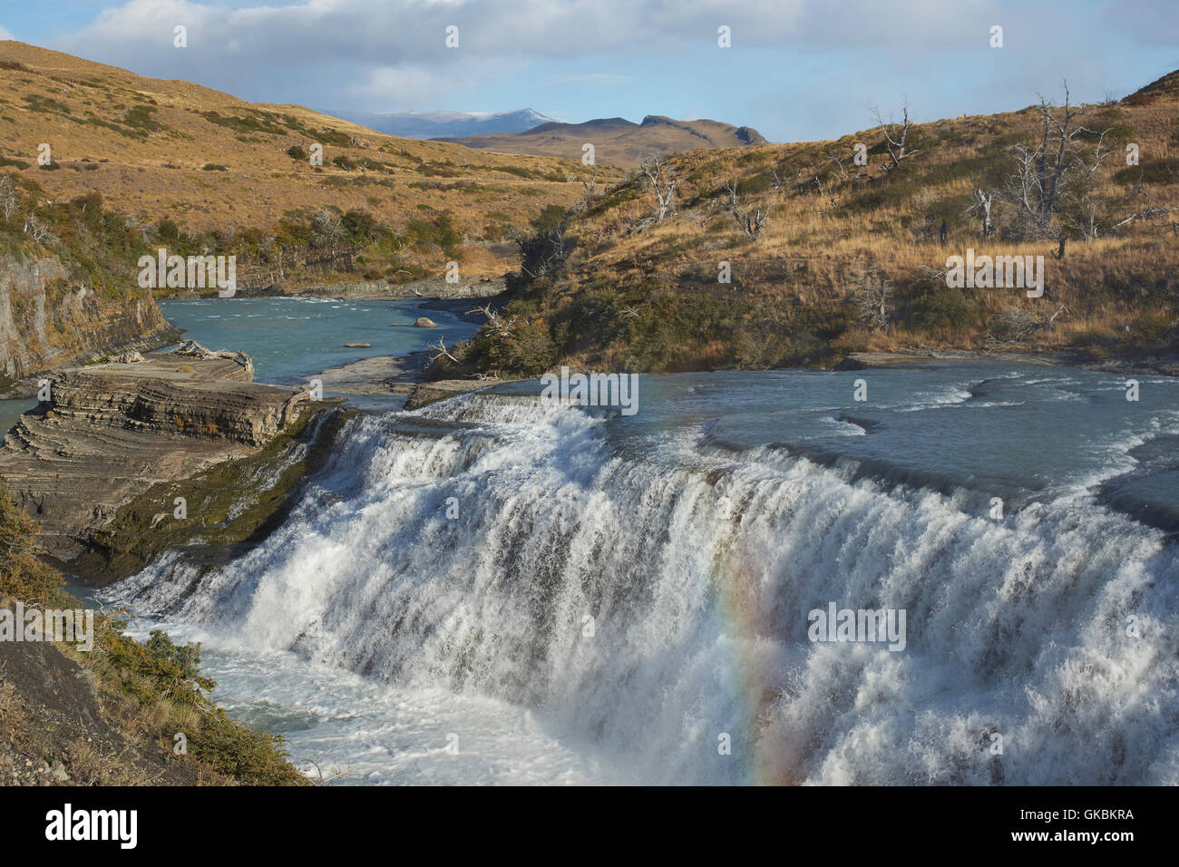 The waterfall "Cascada Paine" on the River Paine in Torres del Paine ...