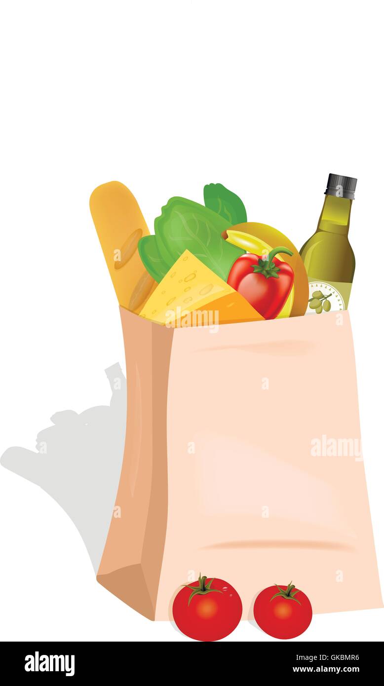 Paper Bag With Food Stock Vector Image & Art - Alamy