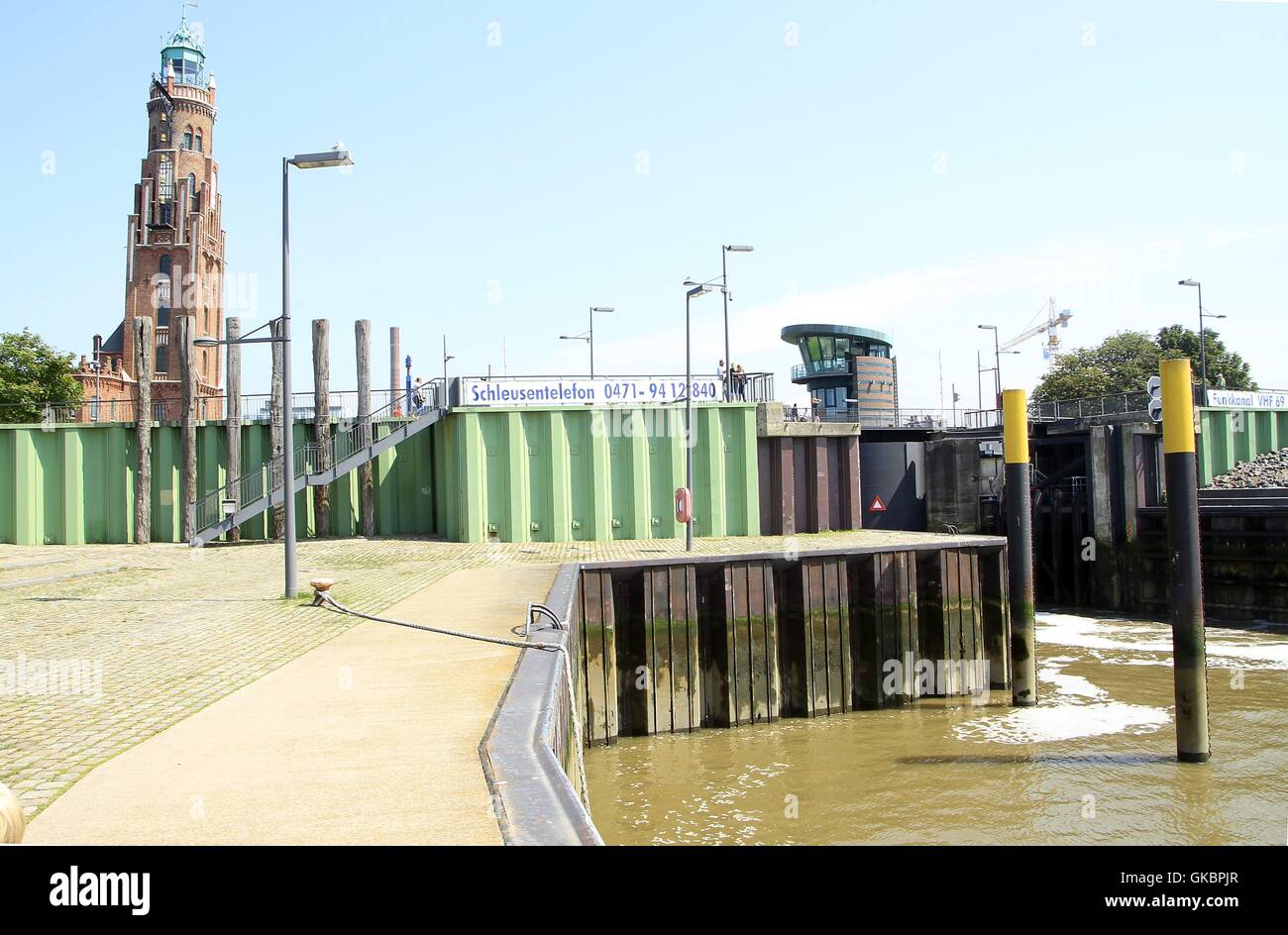 On the New Harbor in Bremerhaven is the old lighthouse, which is also ...