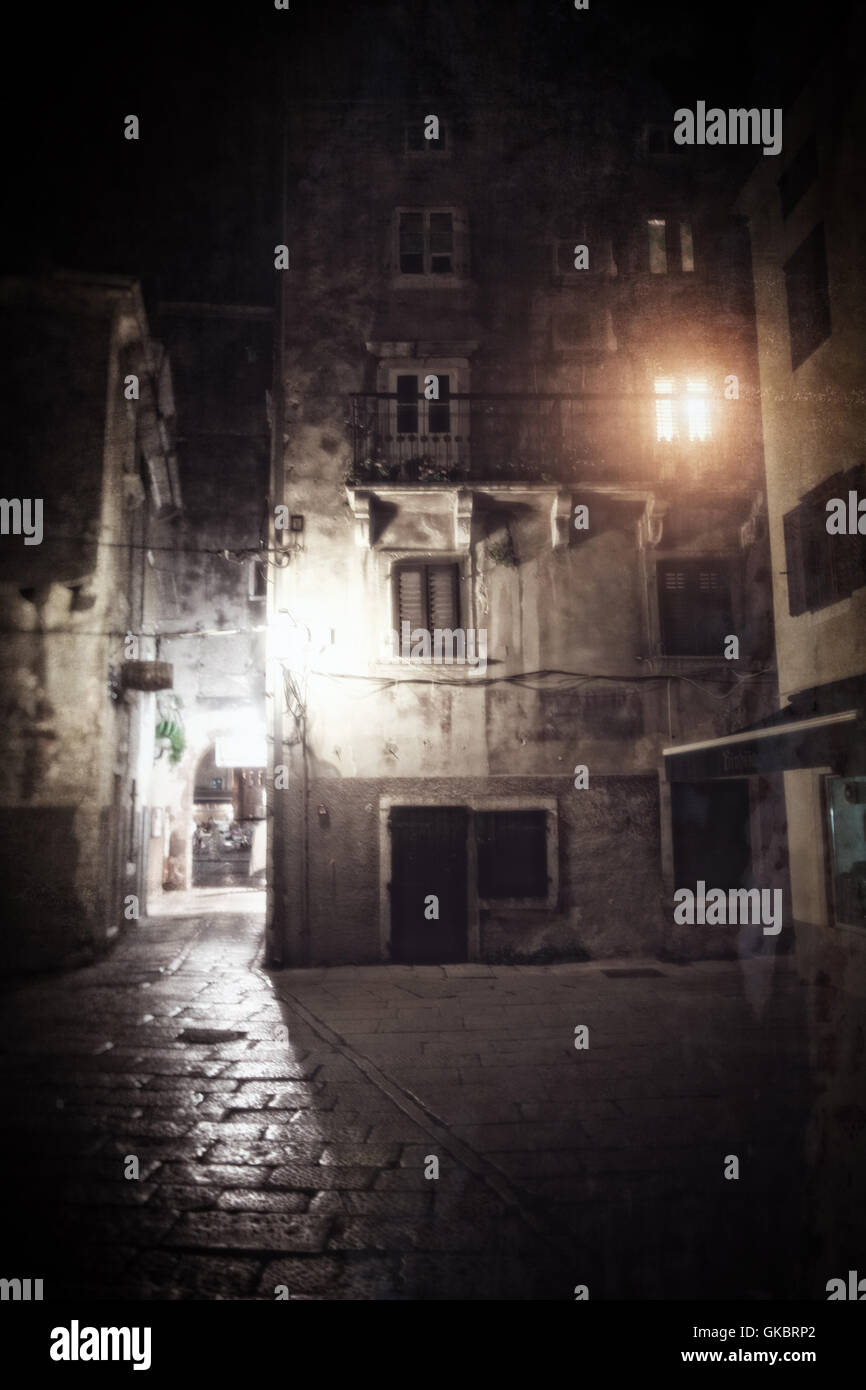 night scene in ancient town Stock Photo - Alamy