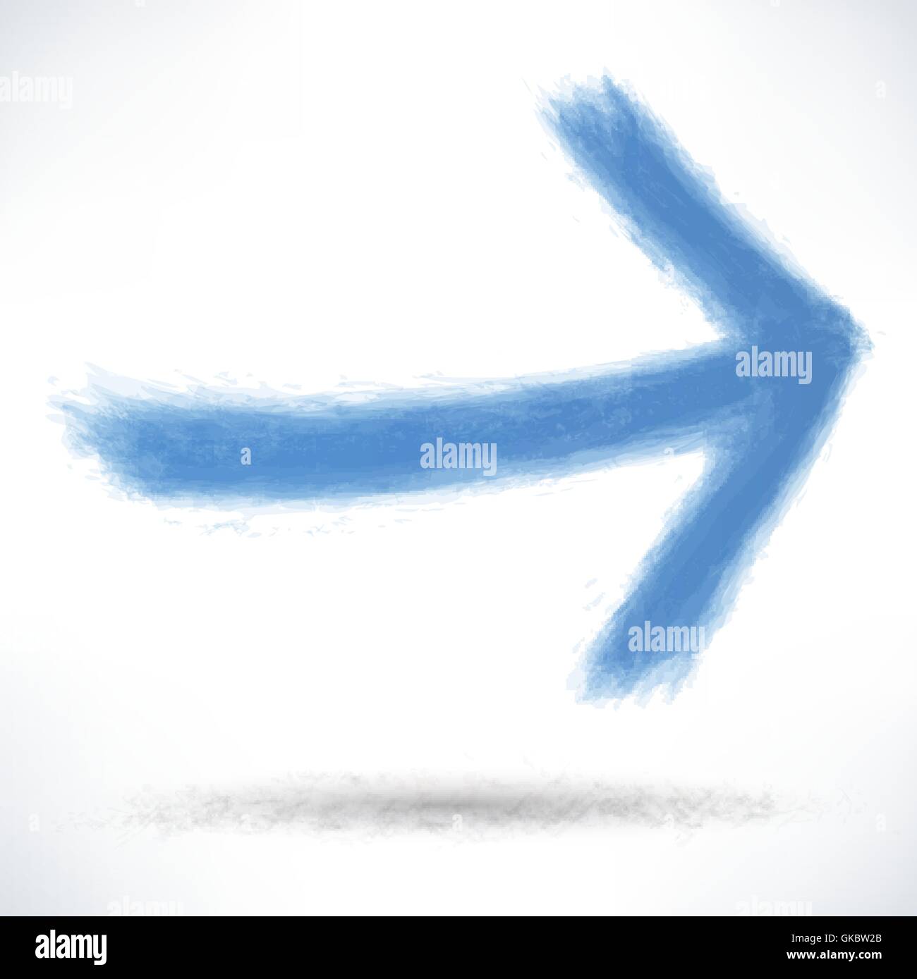 Blue arrow sign painted by brush stroke with drop shadow on white ...