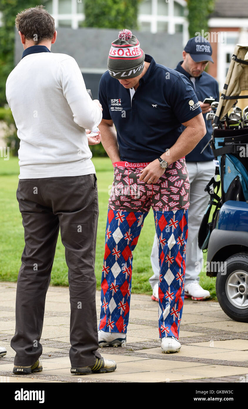 Mike Tindall playfully wears charity boxer shorts at his celebrity golf ...