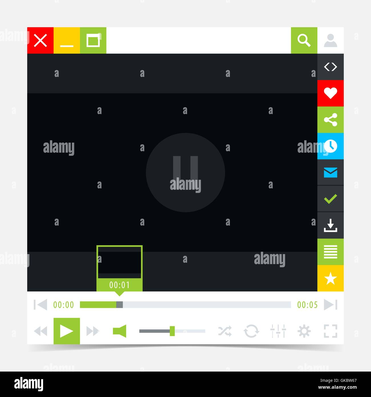 Media player interface with video loading bar and additional movie buttons. Variation 03 green ...