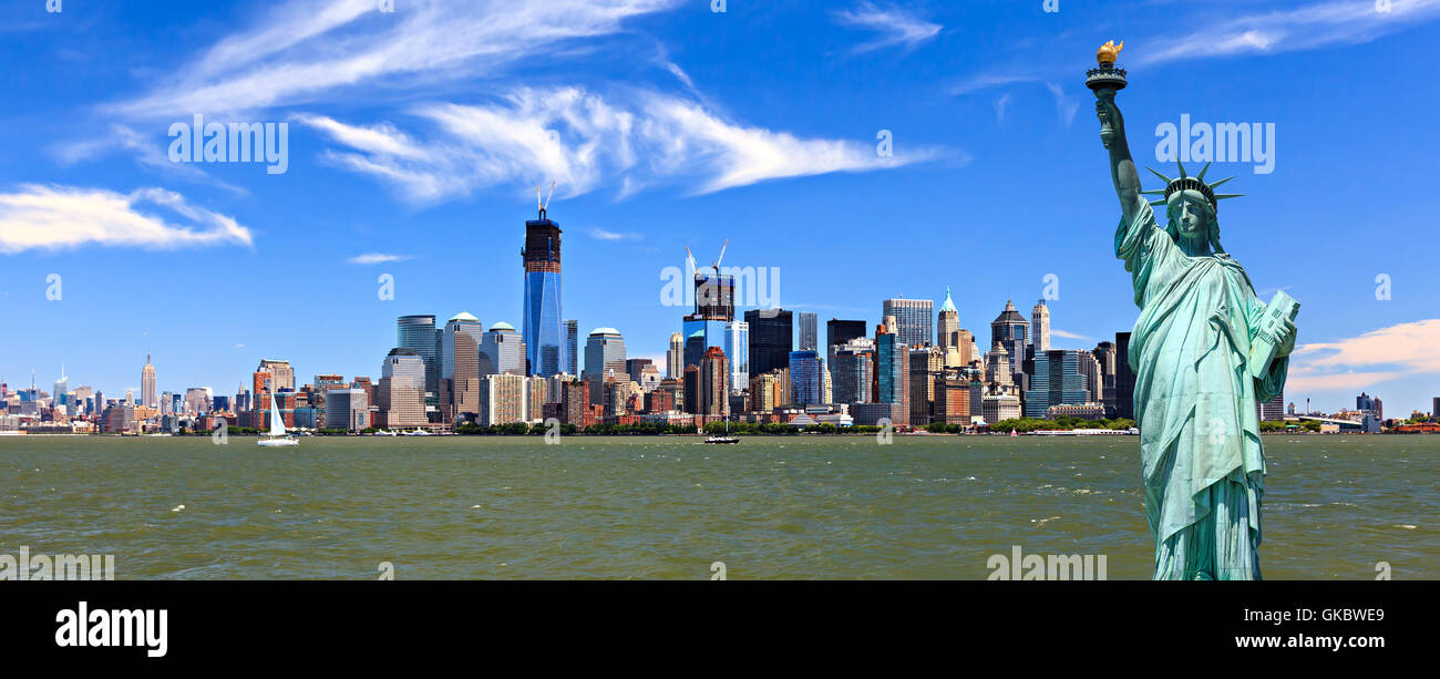 Freedom Tower Statue Of Liberty Skyline High Resolution Stock ...
