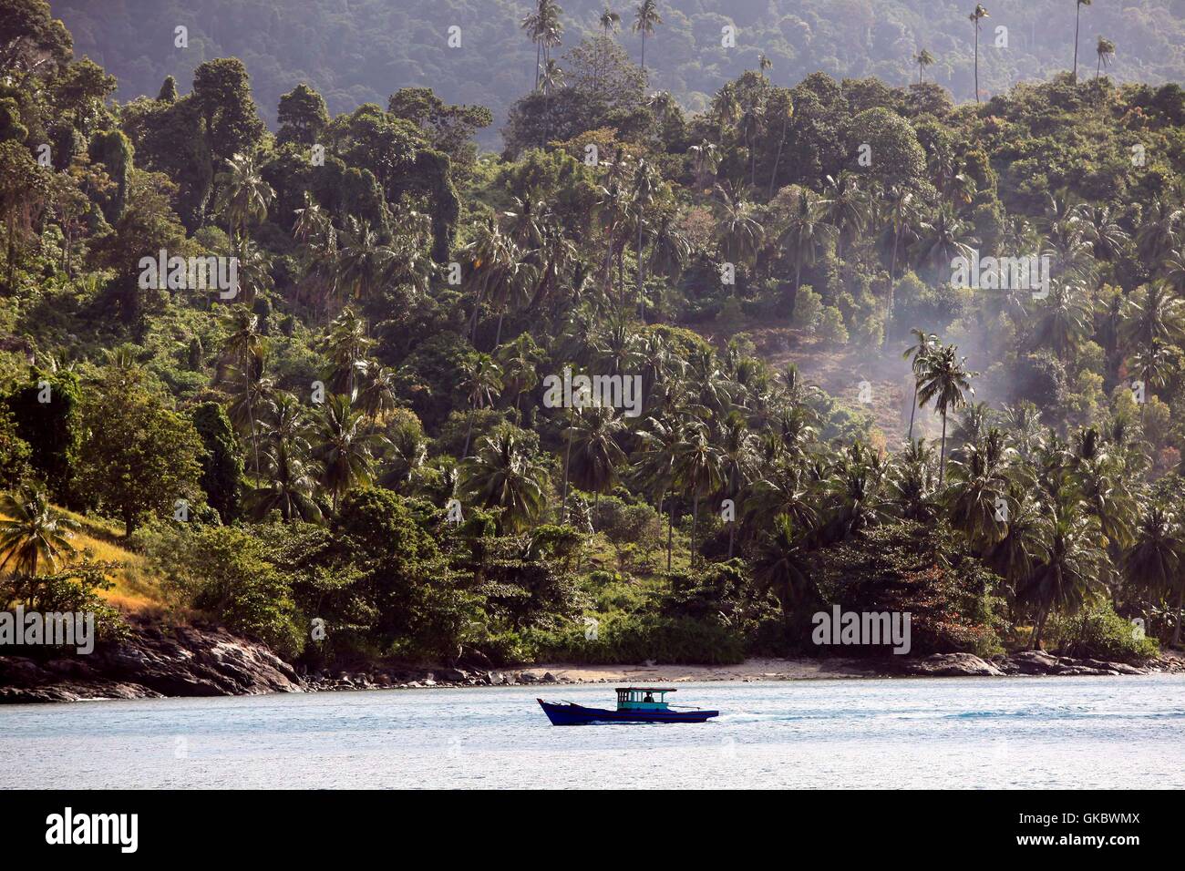 A traditional boat called pompong in Anambas island, indonesia Stock ...