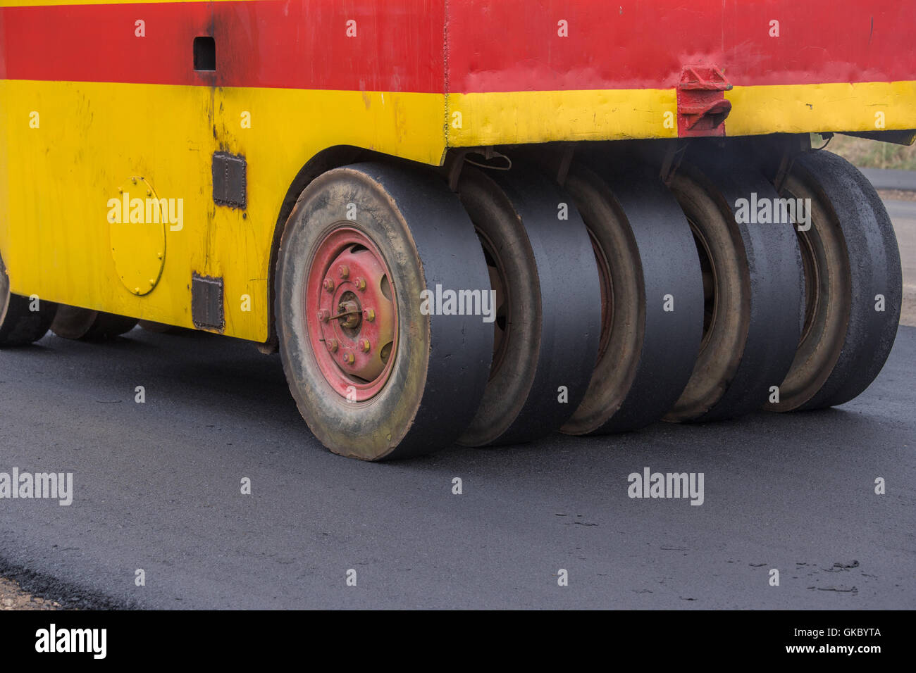 Pneumatic tyred roller compactor at asphalt road repairing Stock Photo ...