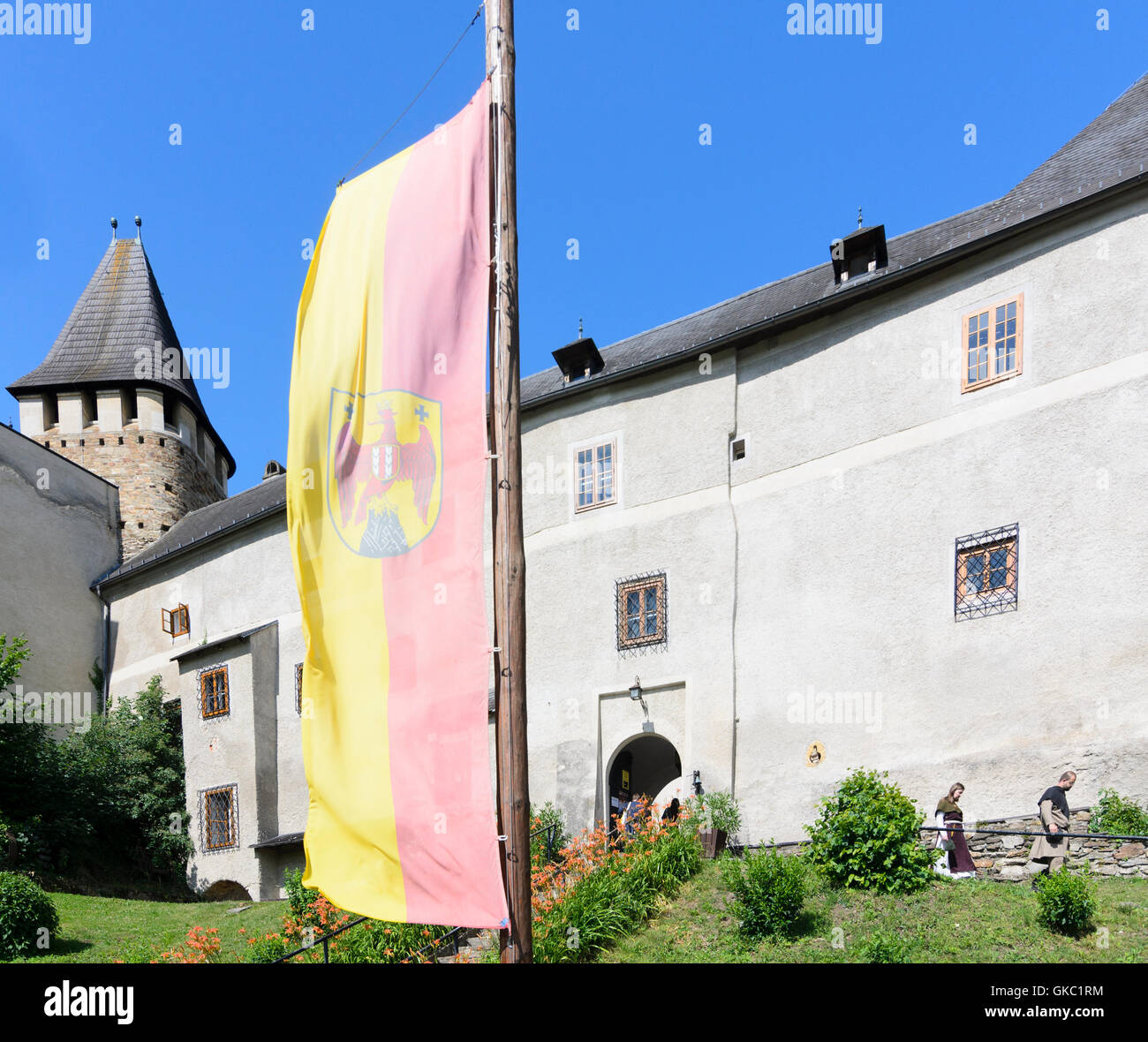 Lockenhaus: Lockenhaus Castle with the flag of Burgenland, Austria ...