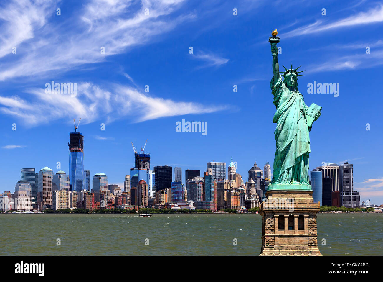 Statue Of Liberty Freedom Tower New York High Resolution Stock ...