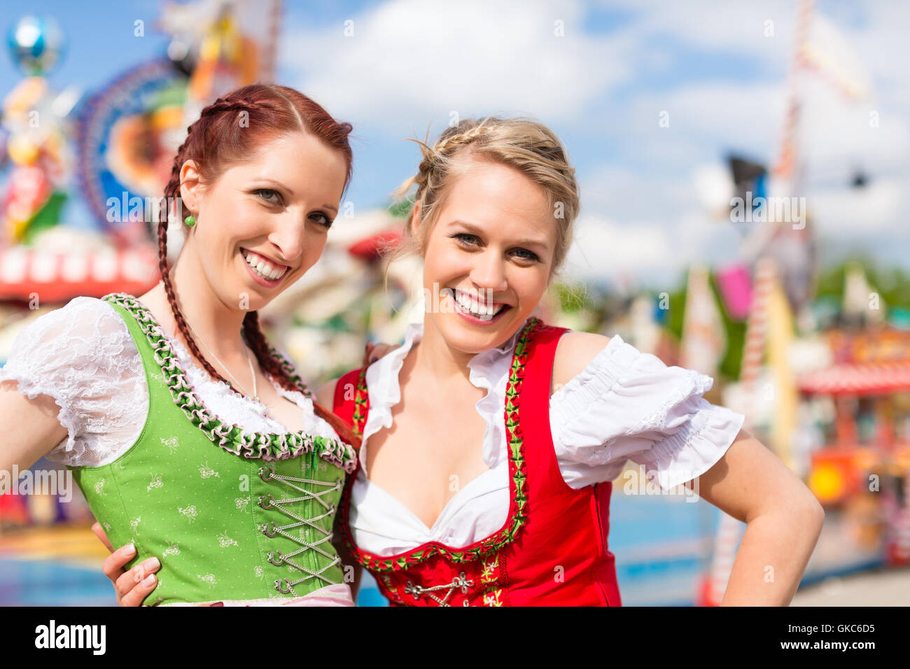 young women at the spring festival in a traditional dirndl Stock Photo ...
