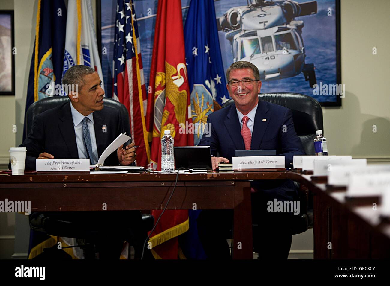 U.S President Barack Obama with Secretary of Defense Ash Carter during ...