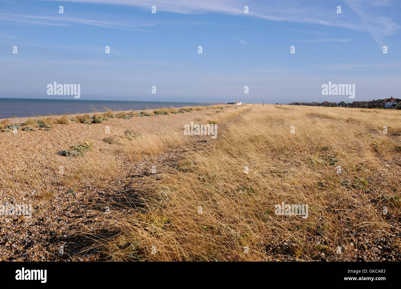 View along the shingle beach at Lydd on sea Kent coast UK Stock Photo ...