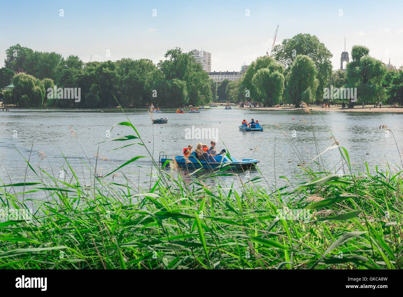 Boating lake London, tourists in summer on the boating lake in Regent's ...