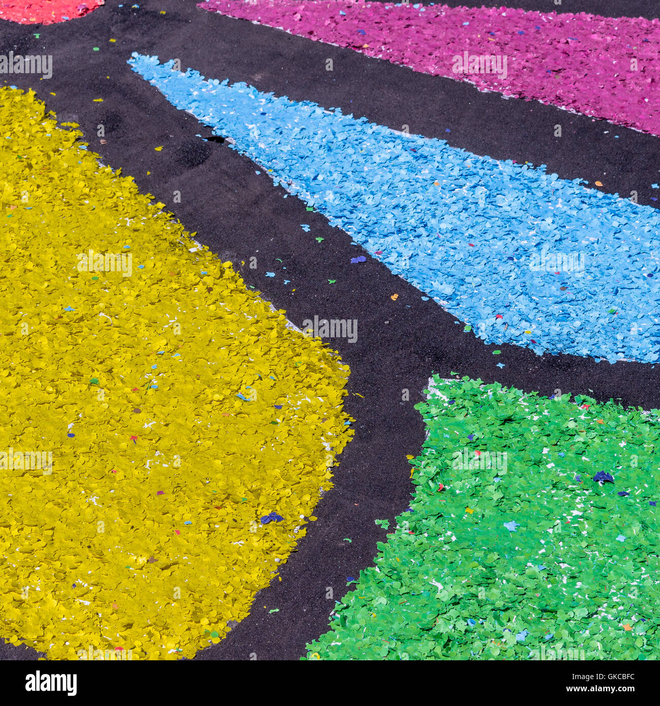 The colored confetti on the ground, useful for background Stock Photo ...