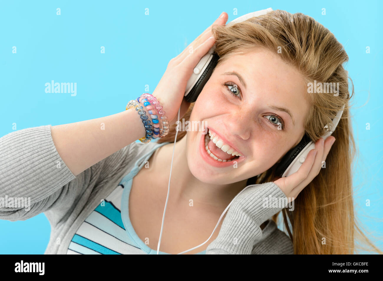 woman blue laugh Stock Photo - Alamy