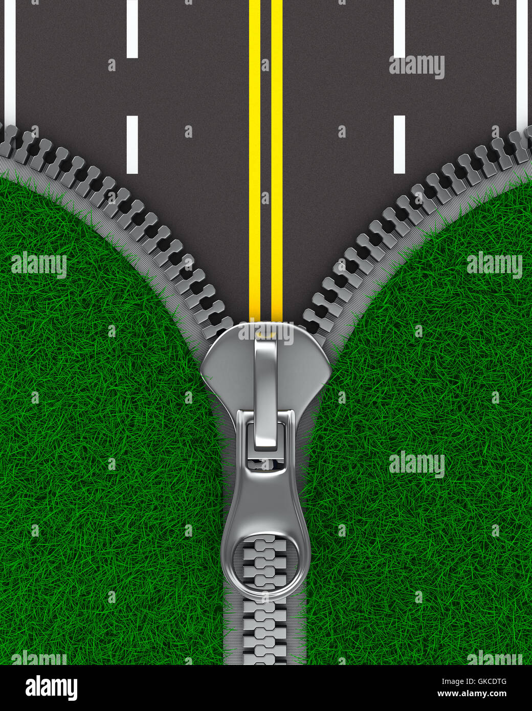 Zipper with grass and road. Isolated 3D image Stock Photo - Alamy