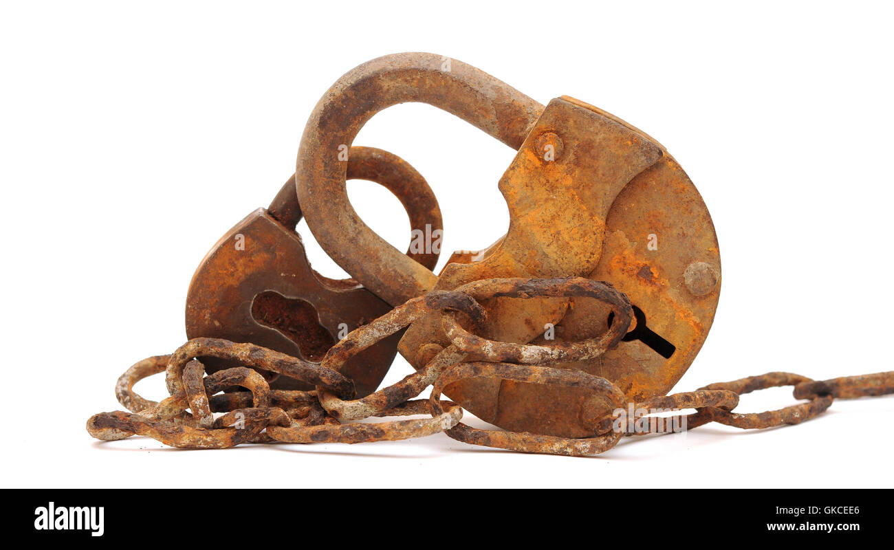 vintage padlock and very old chain Stock Photo - Alamy