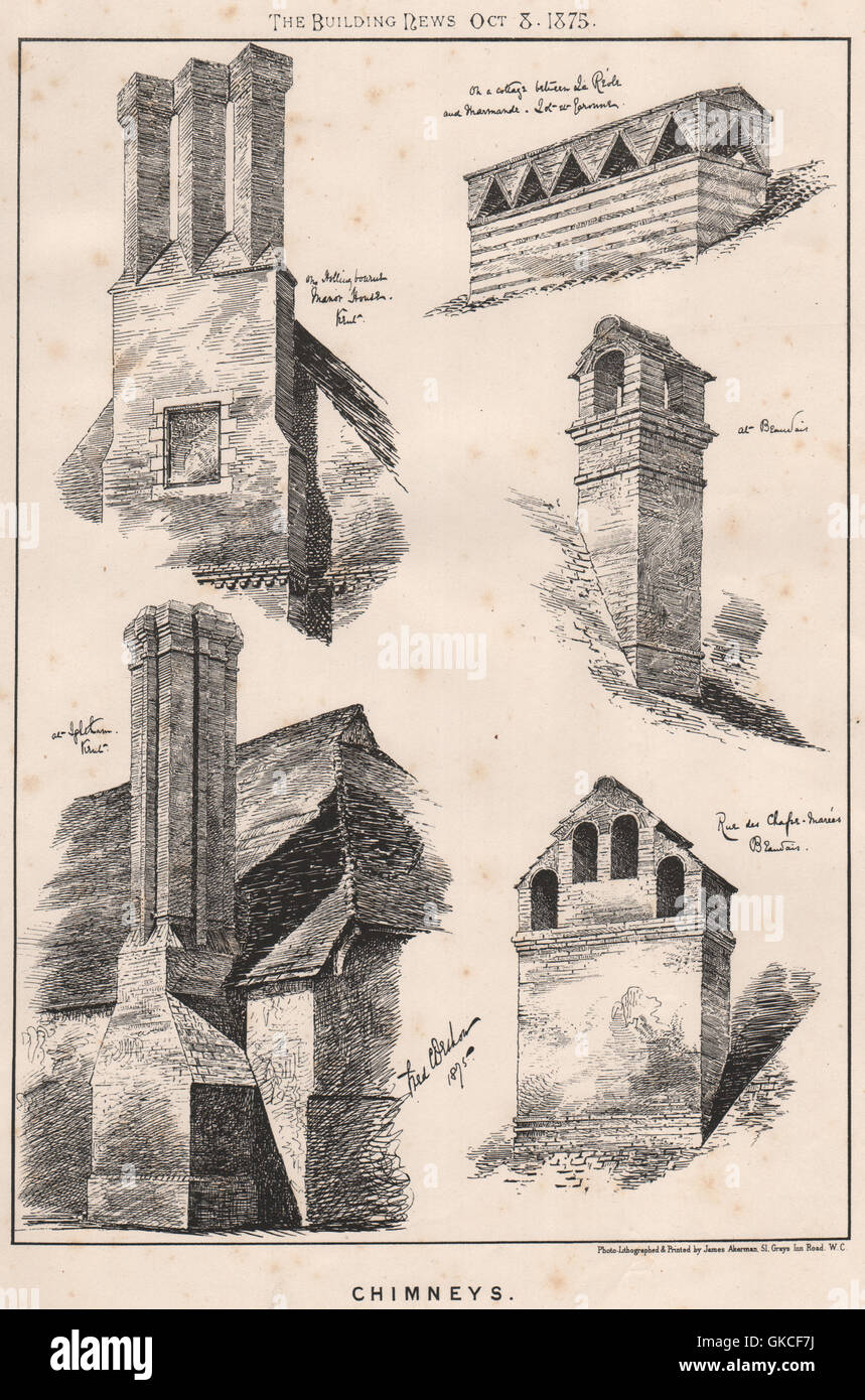 Chimneys . Architecture (2), antique print 1875 Stock Photo - Alamy