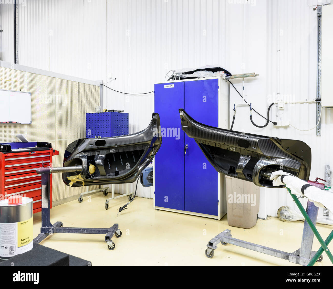 Helix doors being worked on. Koenigsegg Supercar Factory, Angelholm ...