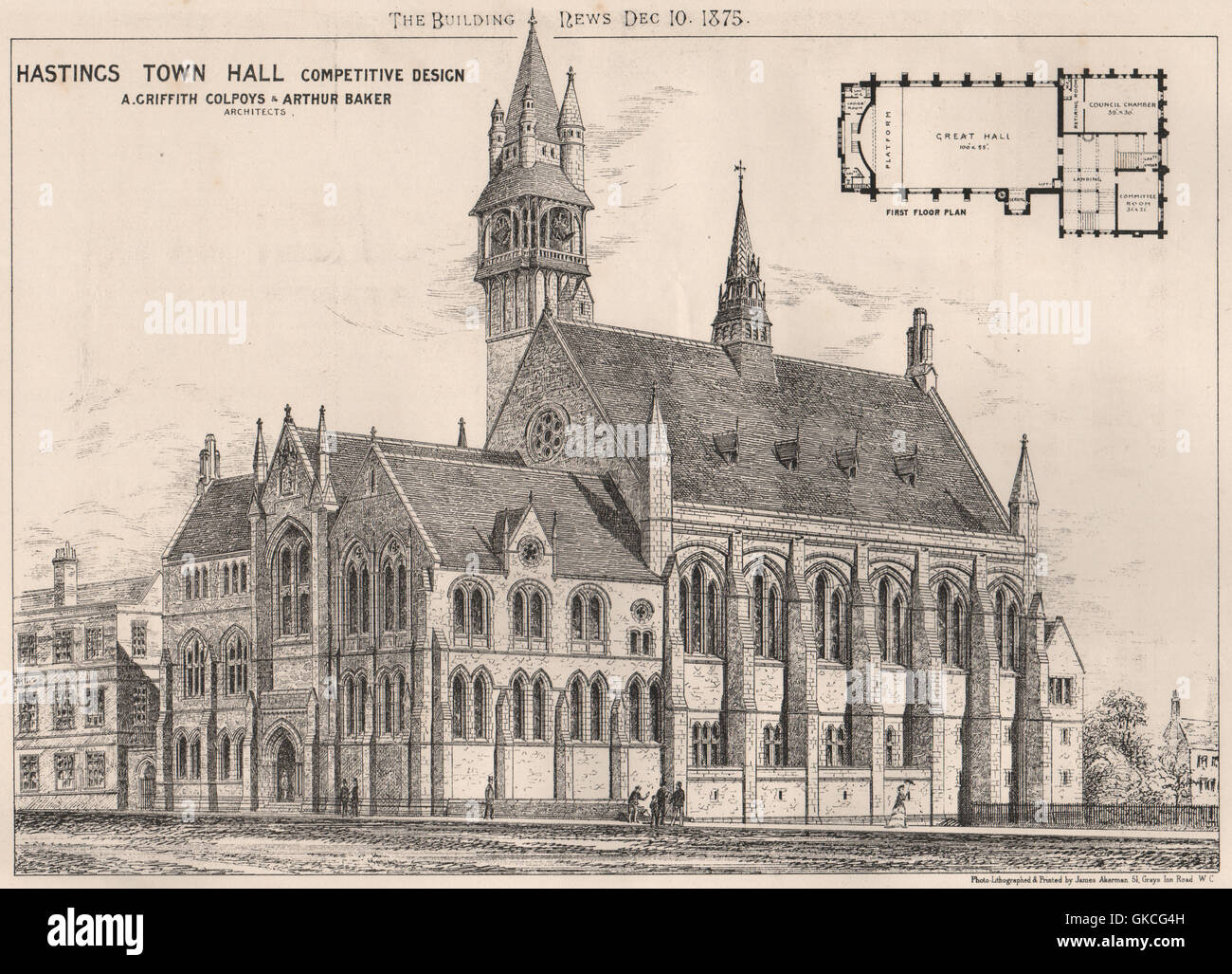 Hastings Town Hall design; A Griffith Colpoys & Arthur Baker Archts ...