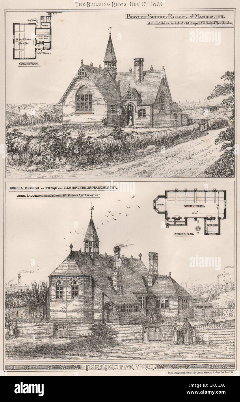 Bowlee School, Rhodes; School church, Tonge cum Alkrington, Manchester ...