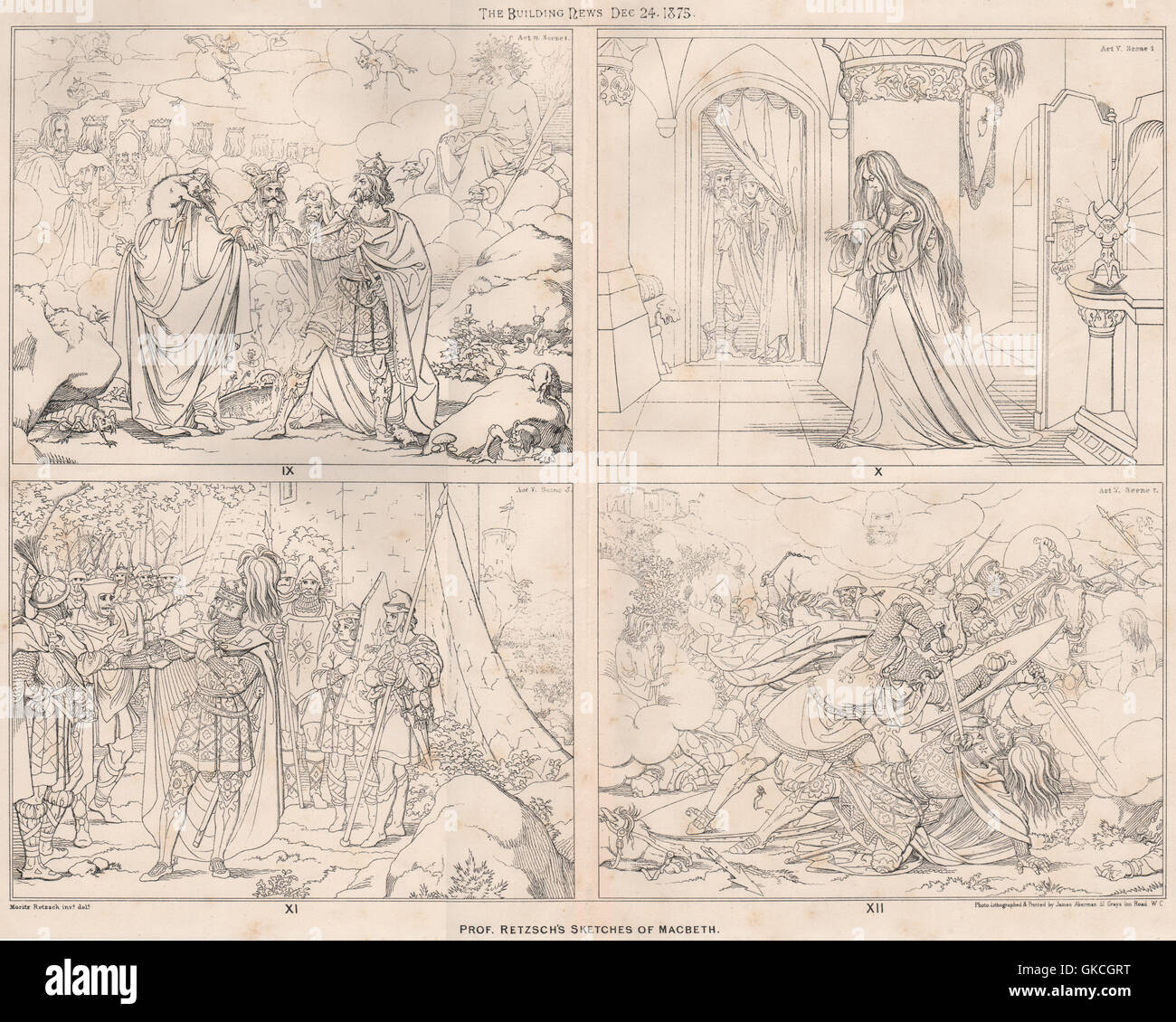 Prof. Retzsch's sketches of Macbeth. Shakespeare (3), antique print ...
