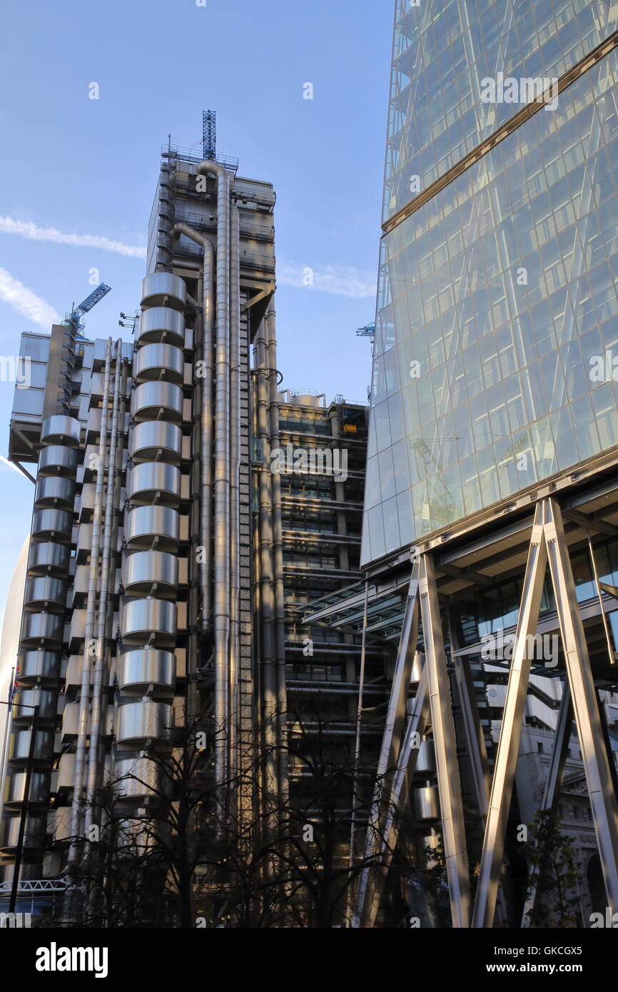 The Aviva Building and The Lloyds Building in the financial district of ...