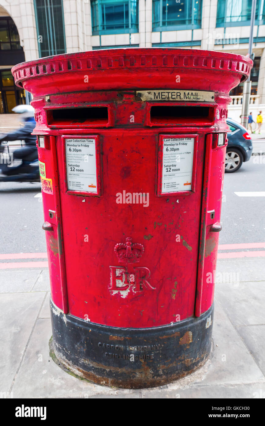 London, UK - June 18, 2016: antique pillar mailbox of the Royal Mail ...