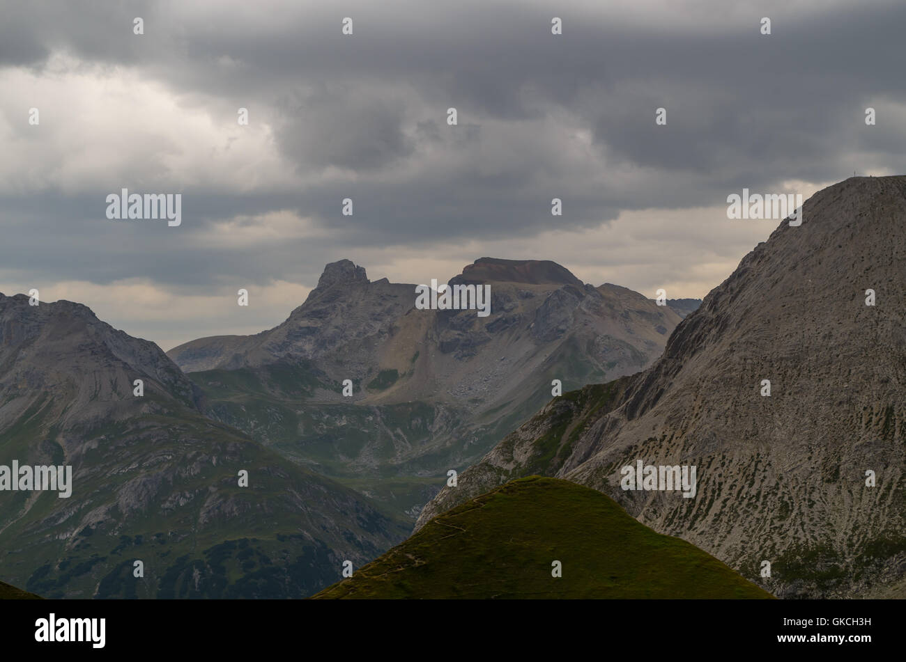 Moody sky in the mountains of Lechtal Alps, North Tyrol, Austria Stock ...