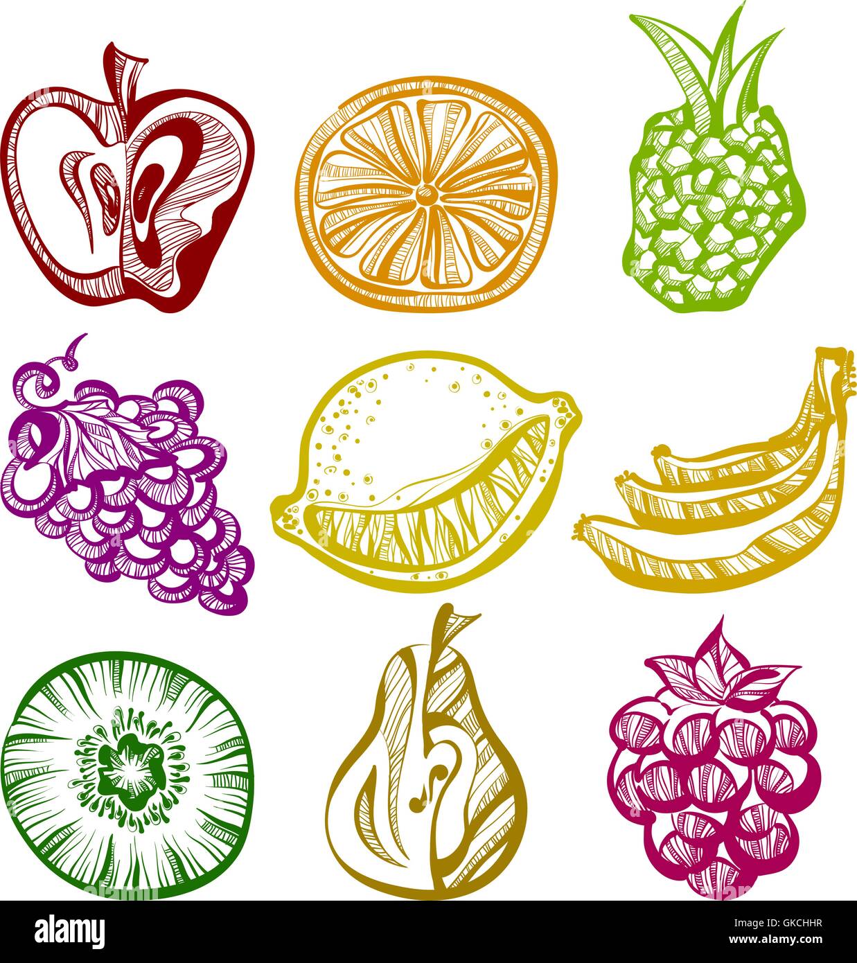 Collection fruits green apple Stock Vector Images - Alamy