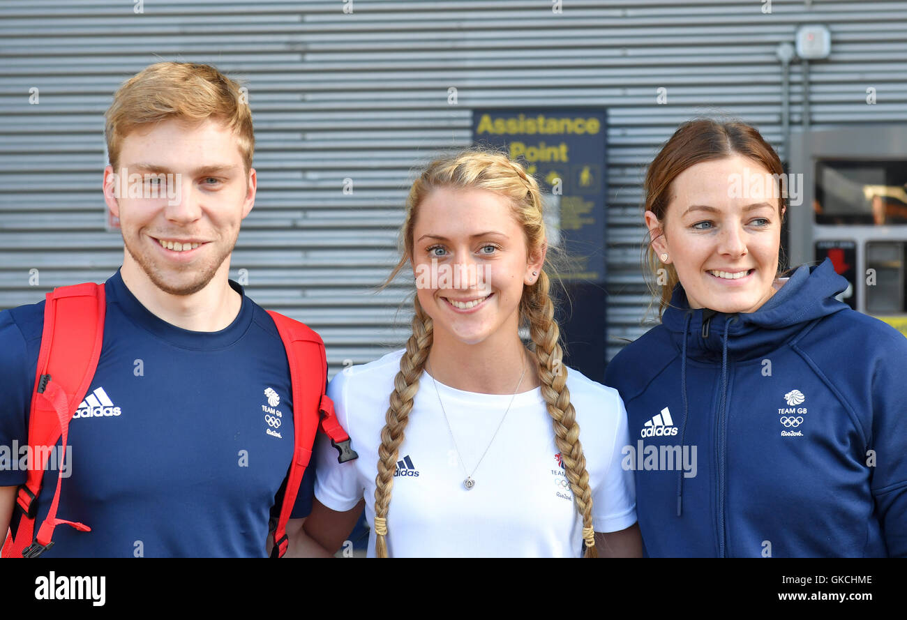 Great Britain cyclists Laura Trott (centre) Katy Marchant (right) and ...