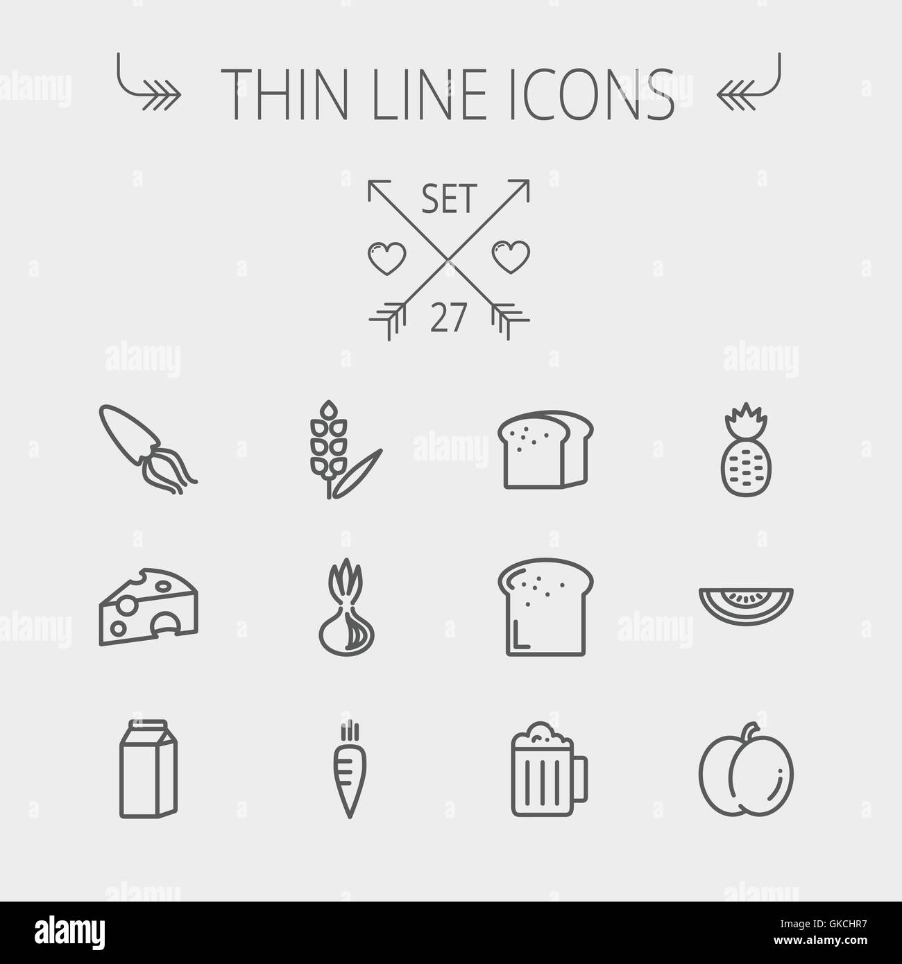 Food symbol set flat Black and White Stock Photos & Images - Alamy