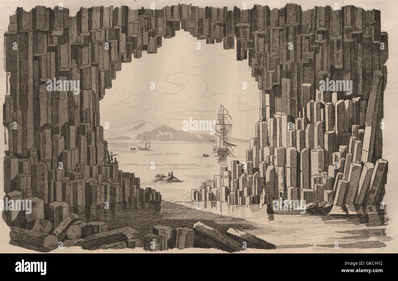 GEOLOGY: Basaltes. Basalt columns. Sailing ship., antique print 1834 ...