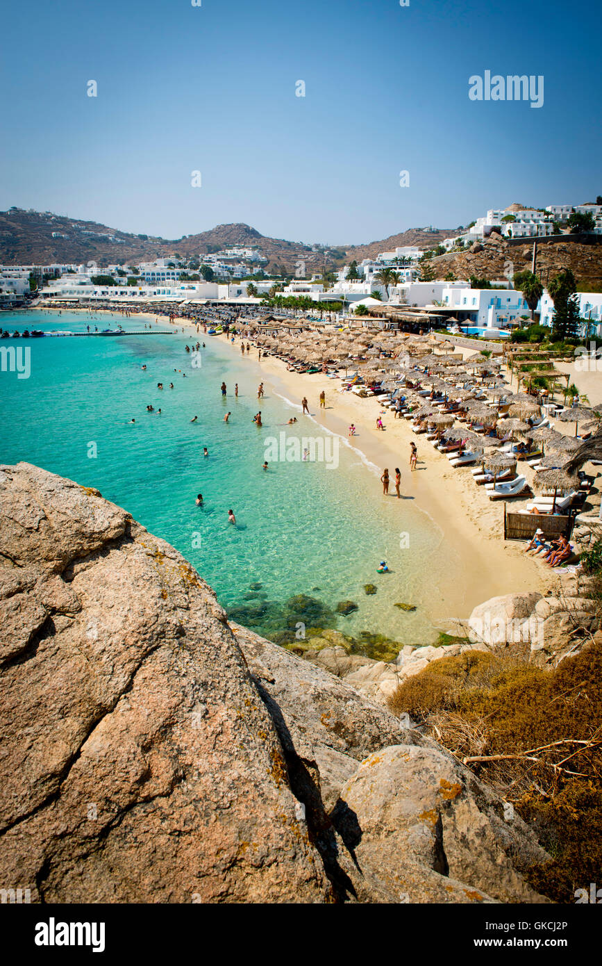 Platis Gialos beach Mykonos Stock Photo - Alamy