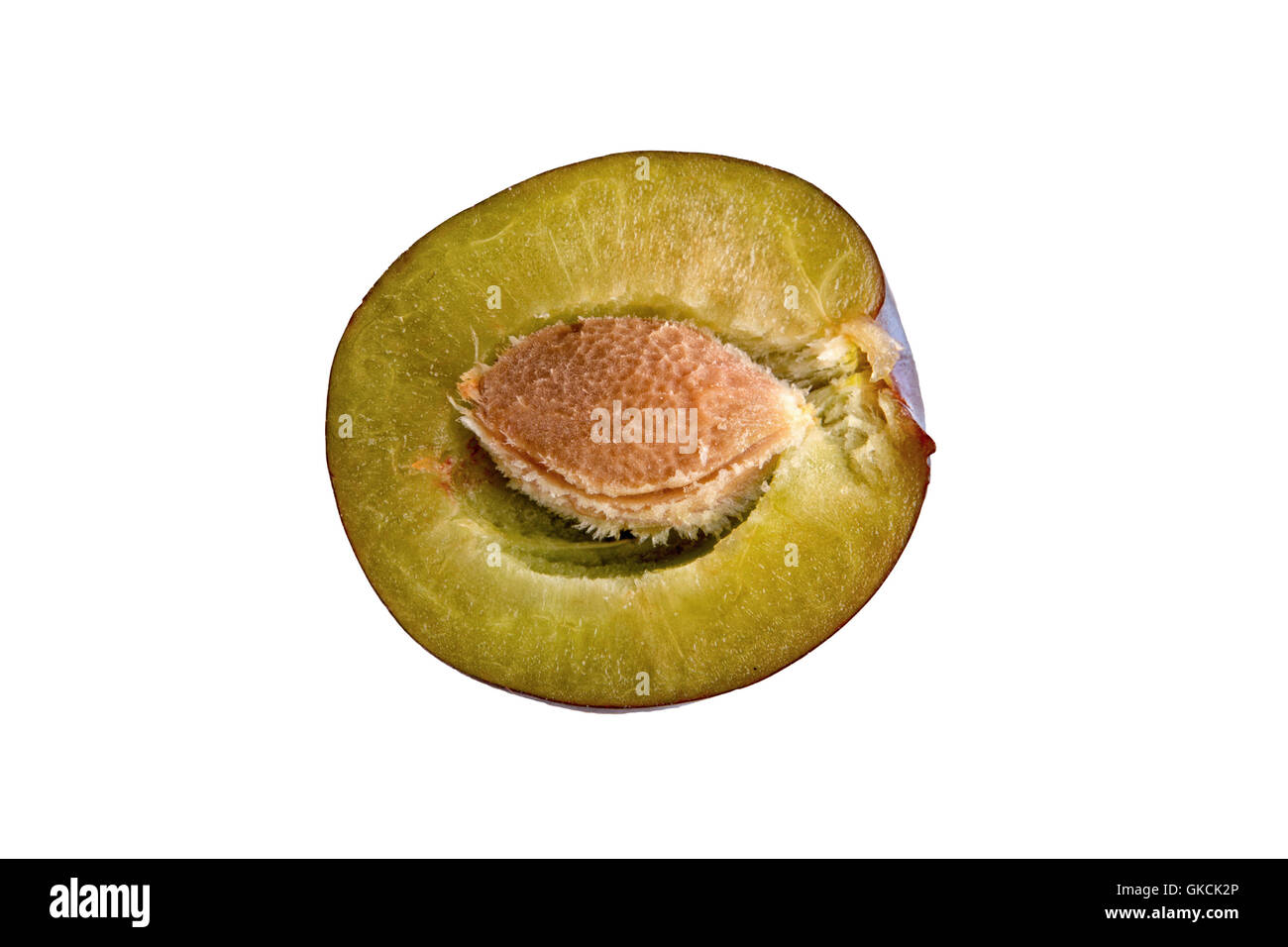 Fresh cut plum isolated on a white background Stock Photo - Alamy