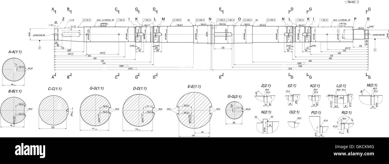 Expanded shaft sketch with hatching sections Stock Vector Image & Art ...