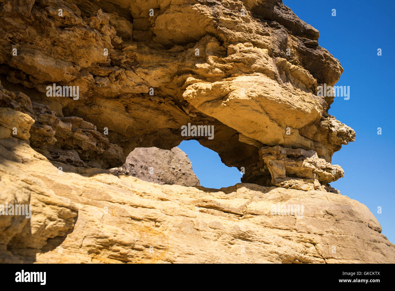 Erosion of cliffs of yellow coloured Magnesian Limestone rock at Seaham ...