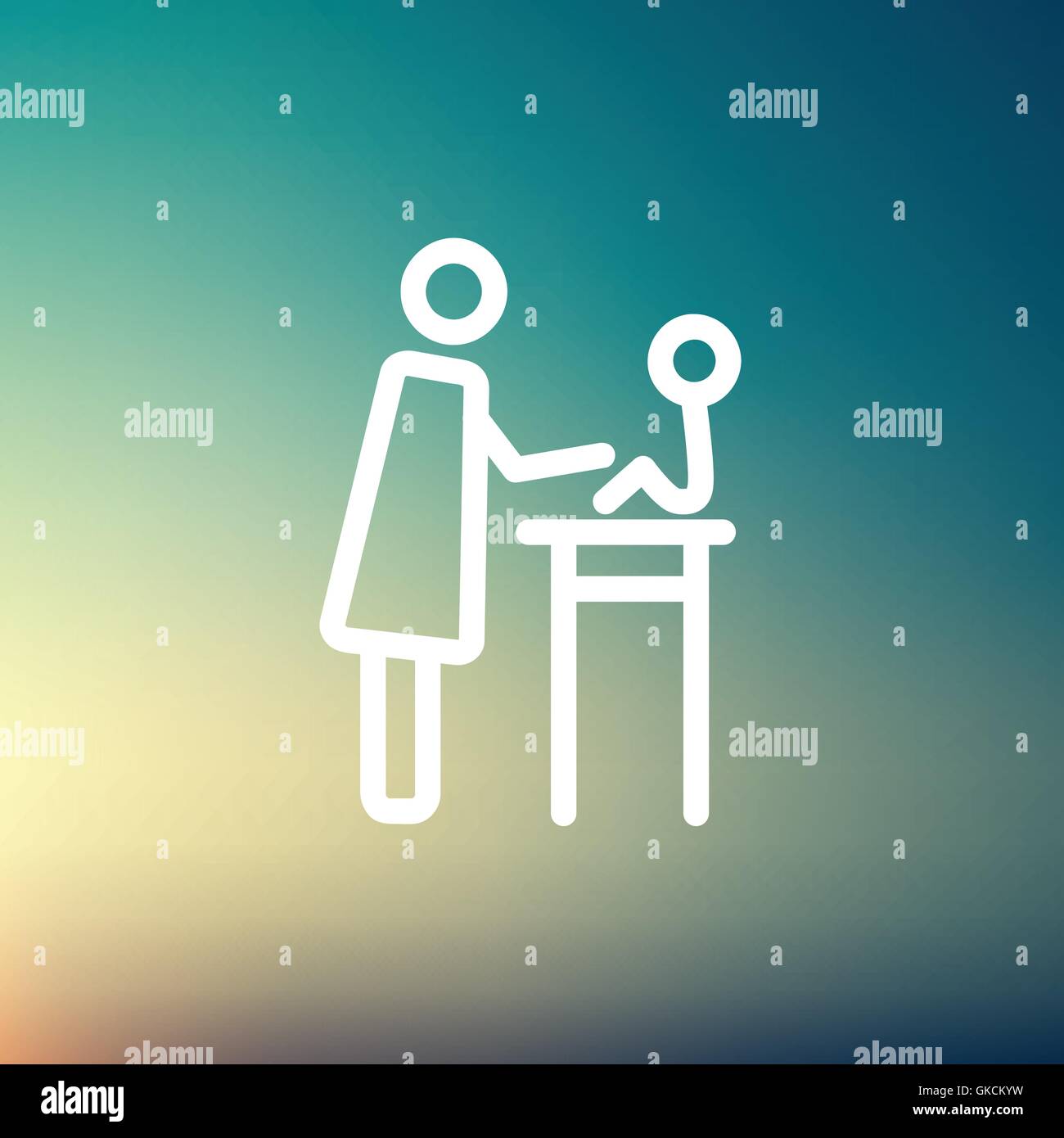 Mother taking care of her baby sitting on high chair thin line icon ...