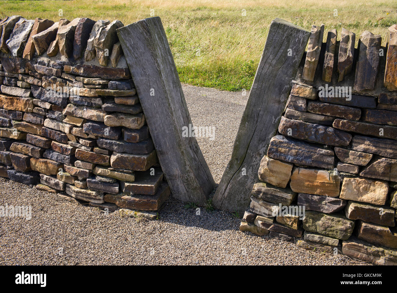 Wooden v shaped gap in a stone wall at Nose's Point, Dawdon, Seaham ...